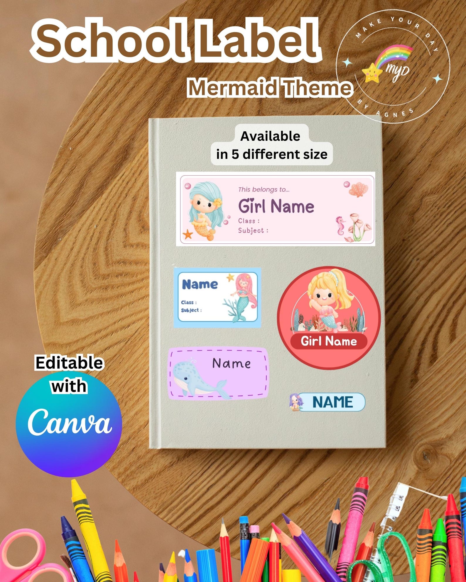 Mermaid Student Labels and School Schedule Editable Template - Etsy