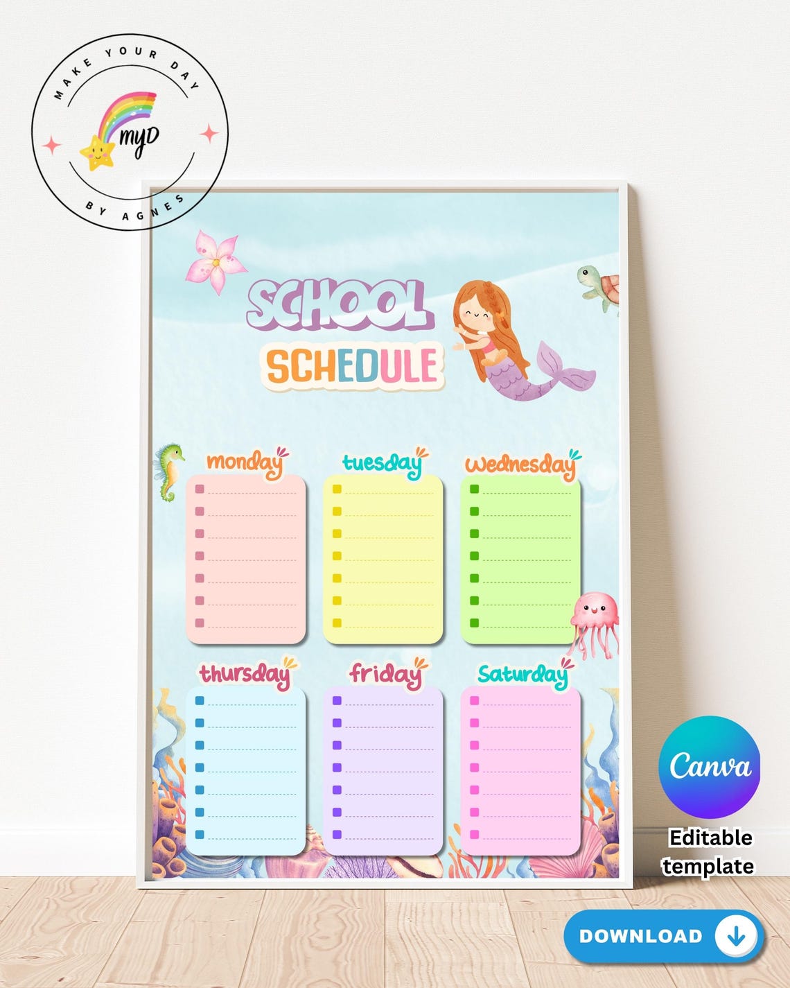 Mermaid Student Labels and School Schedule Editable Template - Etsy