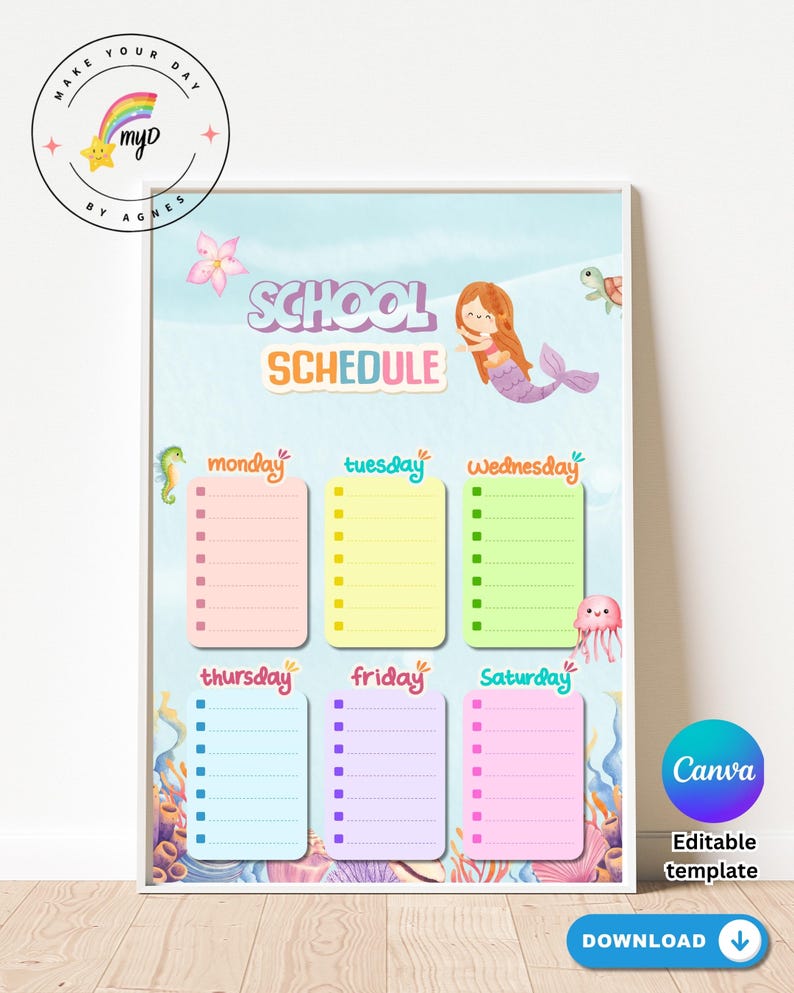 Mermaid Student Labels and School Schedule Editable Template - Etsy