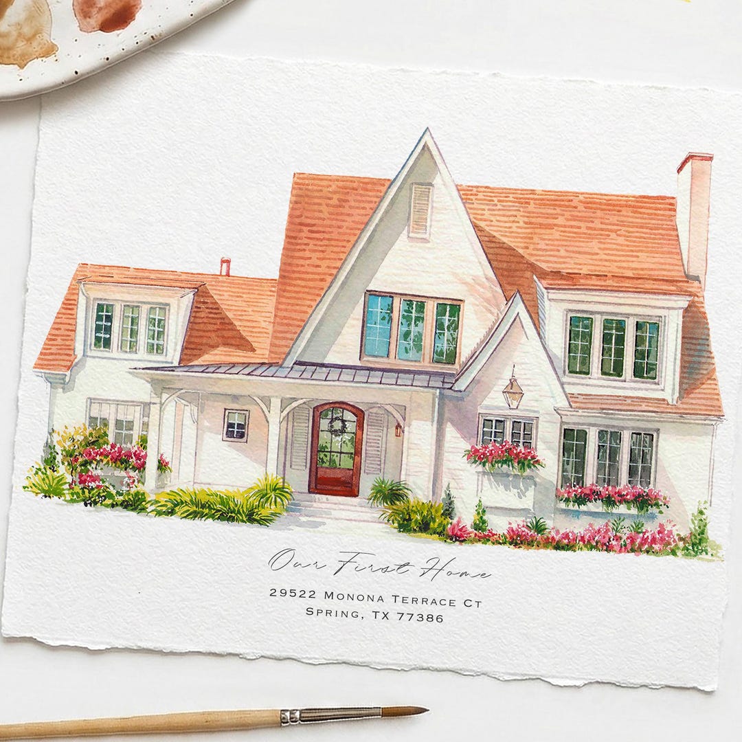 Original Hand-painted House Portrait,custom Watercolor Home ...