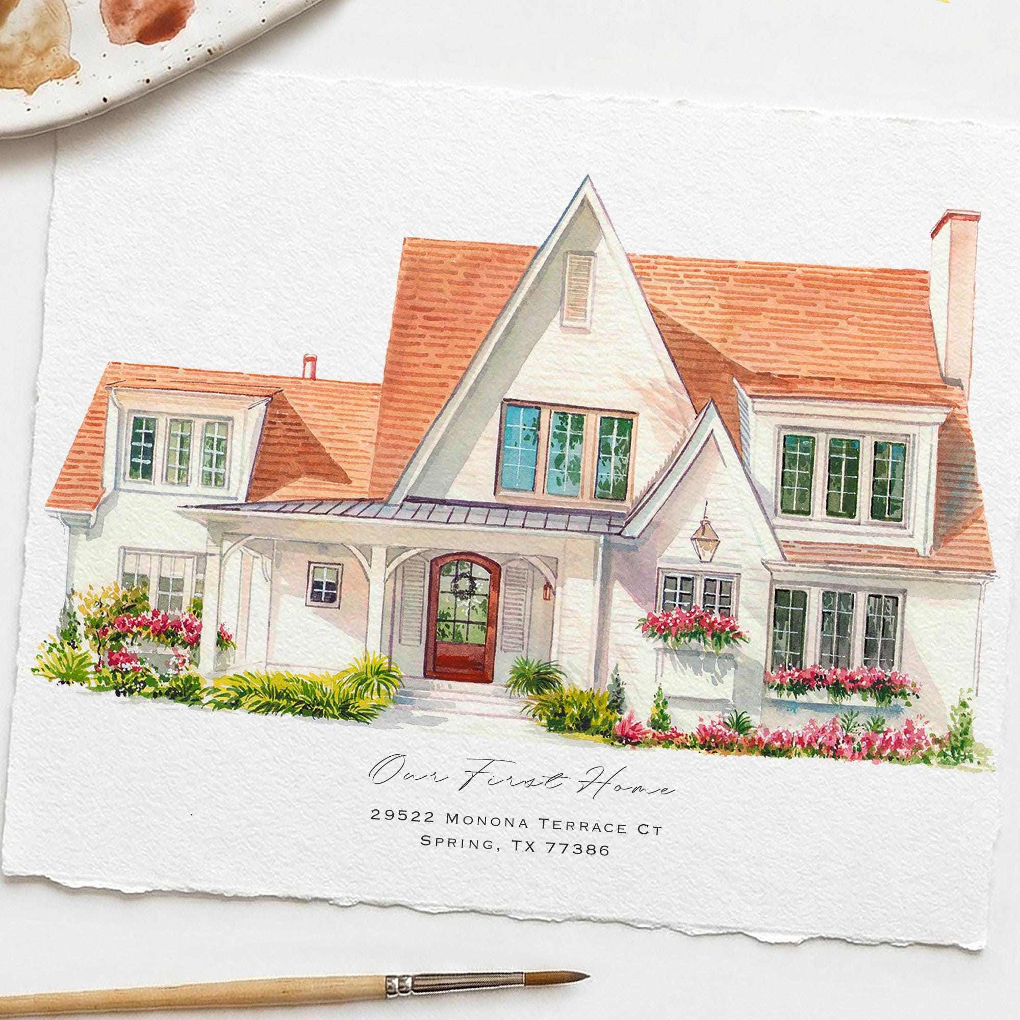 Original Hand-painted House Portrait,custom Watercolor Home ...