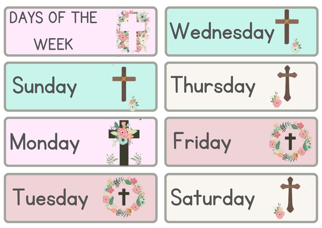 Days of the Week Catholic Floral School Bulletin Board Cut Outs - Etsy