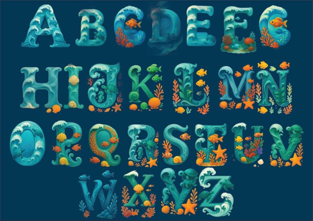 Ocean Alphabet PNG | Sea Life Letters A-Z Clipart | Underwater Digital ...