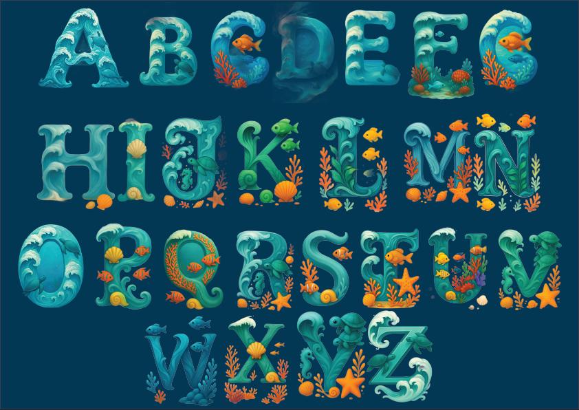 Ocean Alphabet PNG | Sea Life Letters A-Z Clipart | Underwater Digital ...