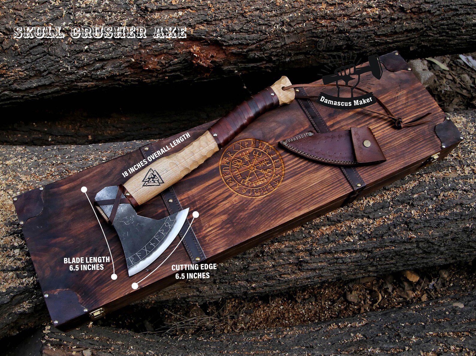 Viking Nordic Axe, Valknut Viking Axe, Helm of Awe Nordic Axe, Engraved ...