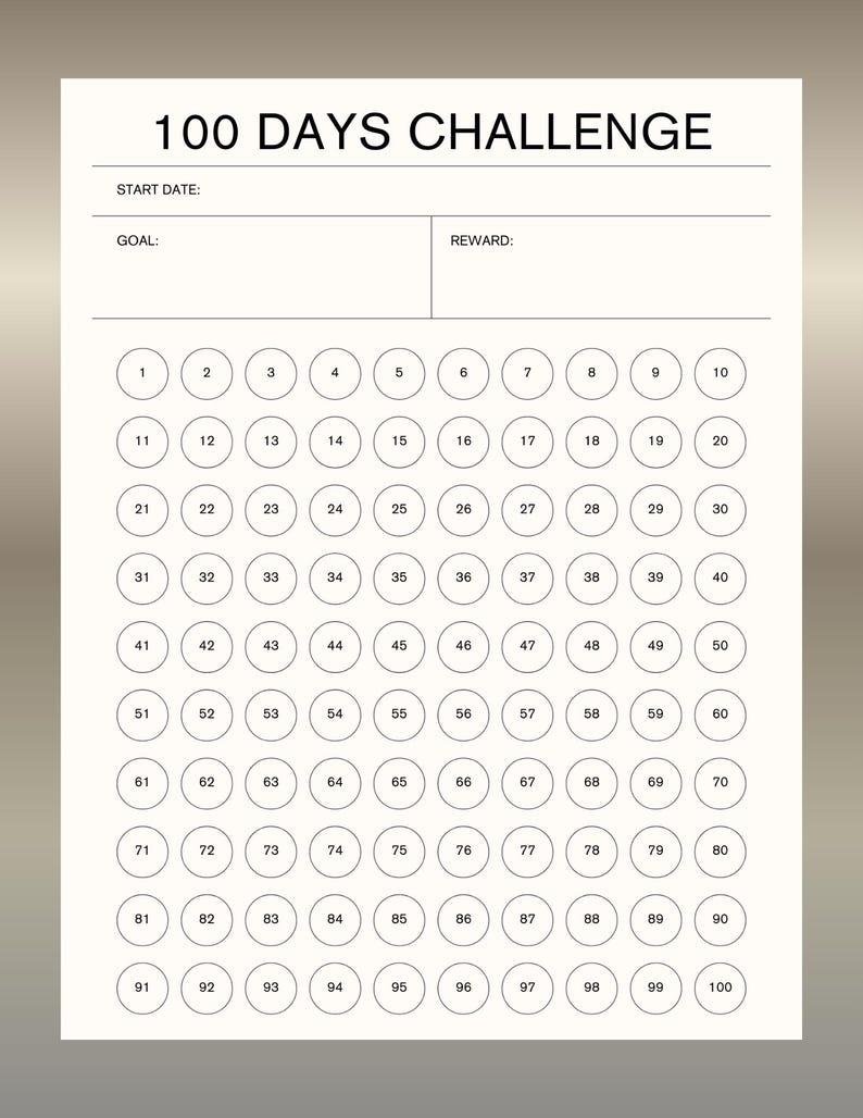 100 Day Tracker, Goal Setting, Digital Tracker, Printable, Habit ...