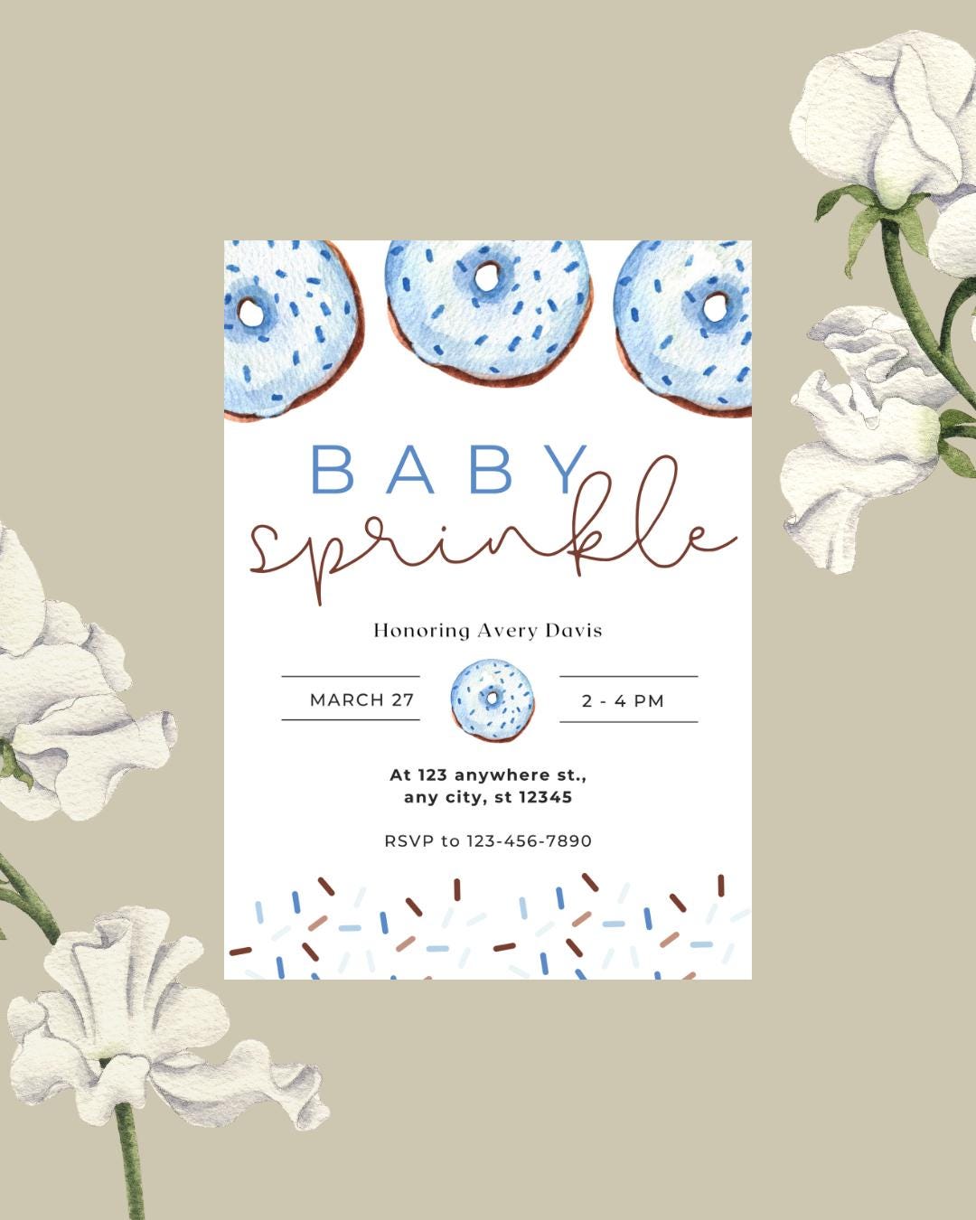 Editable Baby Shower Sprinkle Invitation, Digital Template, Boy Blue ...