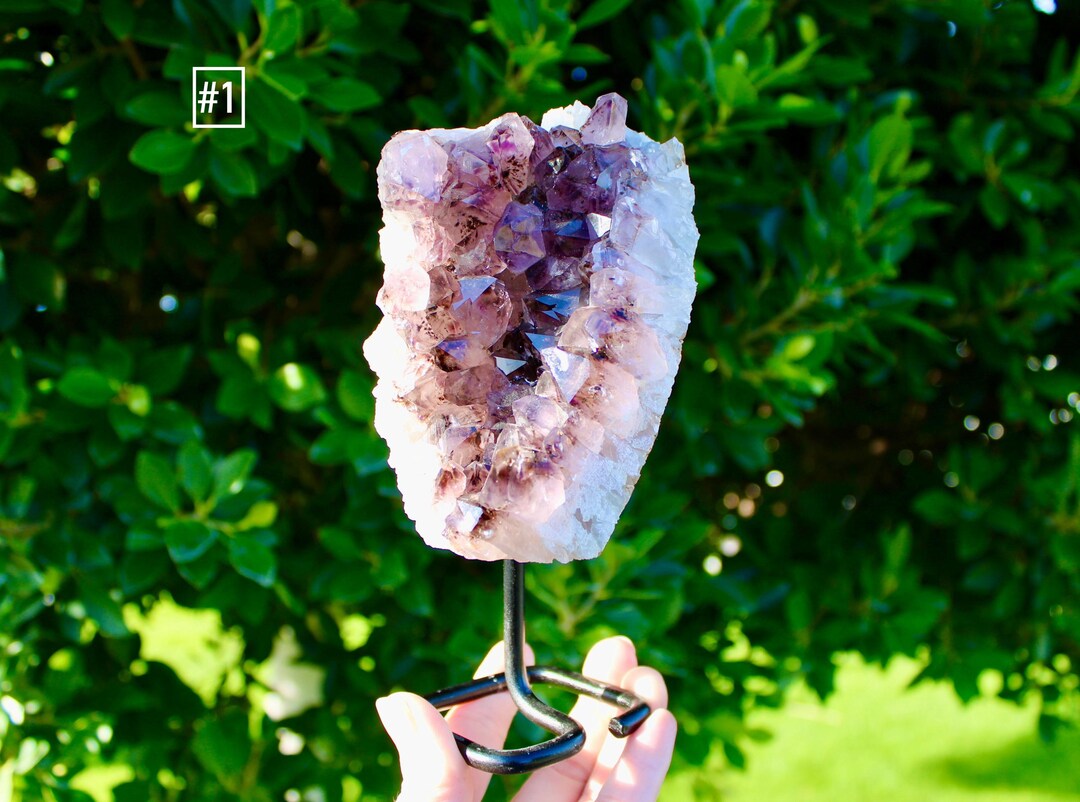 Amethyst Geode on Black Metal Display Stand – Purple Shimmering Stone ...