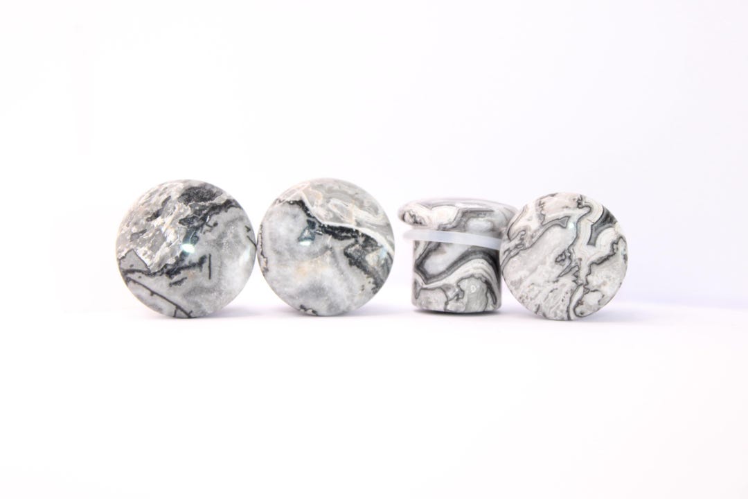 Wave Jasper Stone Single Flared Plugs Pair - Gray and White Marbled ...