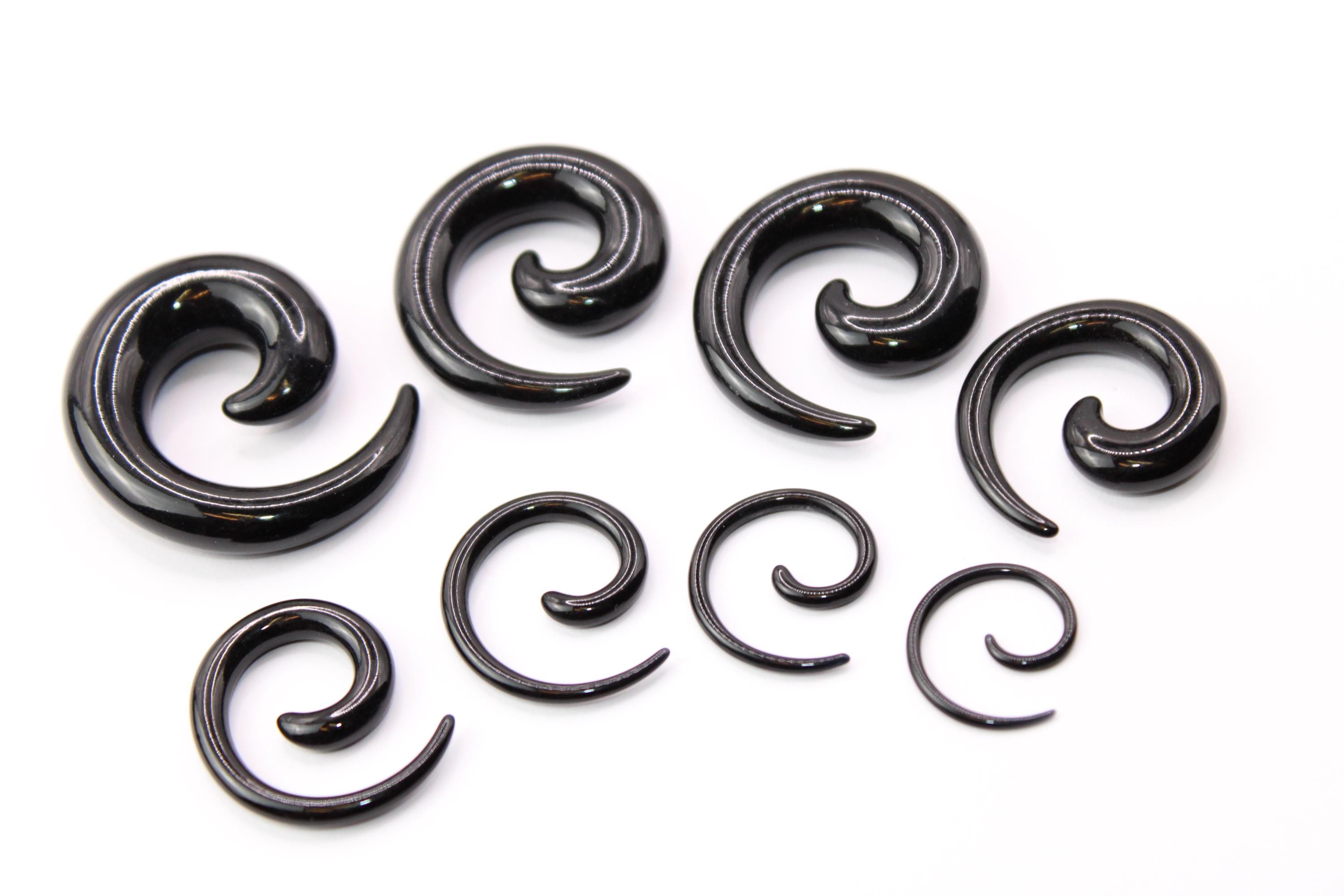 Acrylic Spiral Taper Earrings – Black Gauged Ear Jewelry Set - Etsy