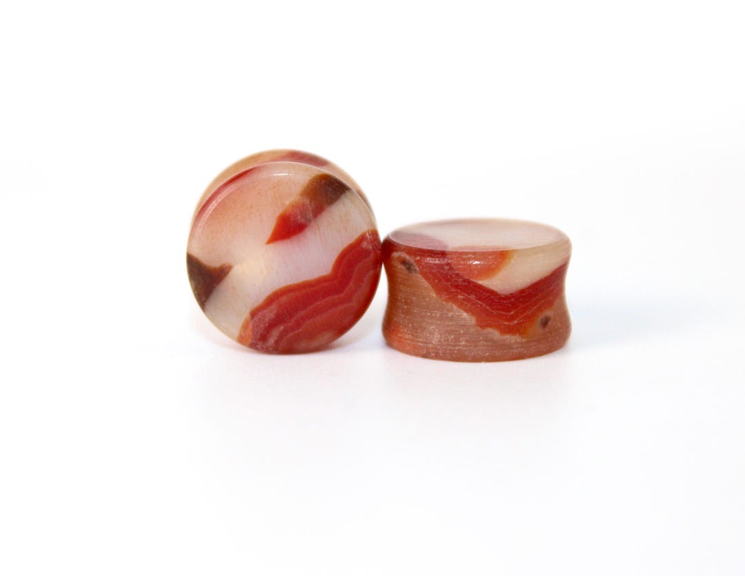 Carnelian Agate Stone Double Flare Plugs - Matte Polish Red/orange Pair ...