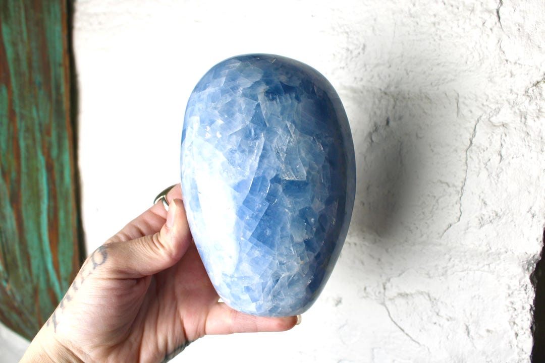 Blue Calcite Freeform – Polished Blue Crystal With Sparkle Throughout ...