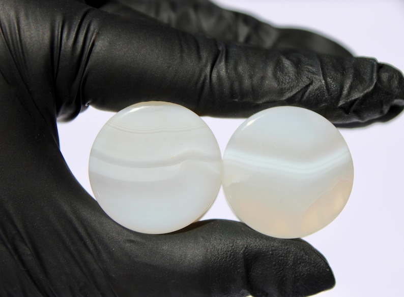 White Line Agate Stone Plugs Double Flare - Beige and White Striped ...