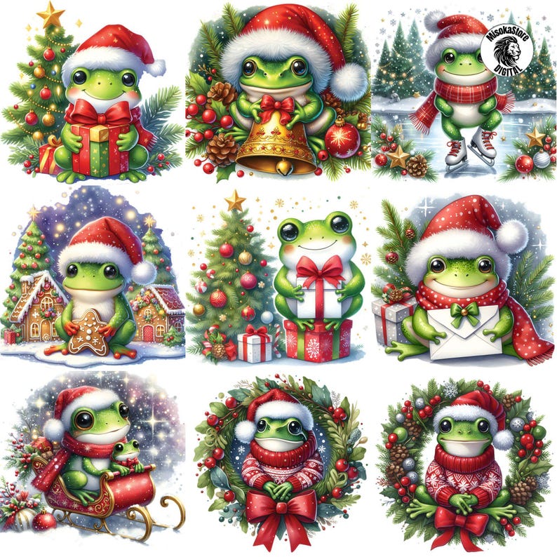 20+ Watercolor Cute Christmas Frogs Clipart, Festive Frogs Png Bundle ...