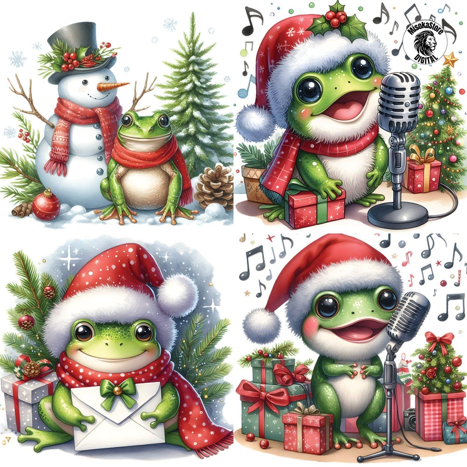 20+ Watercolor Cute Christmas Frogs Clipart, Festive Frogs Png Bundle ...