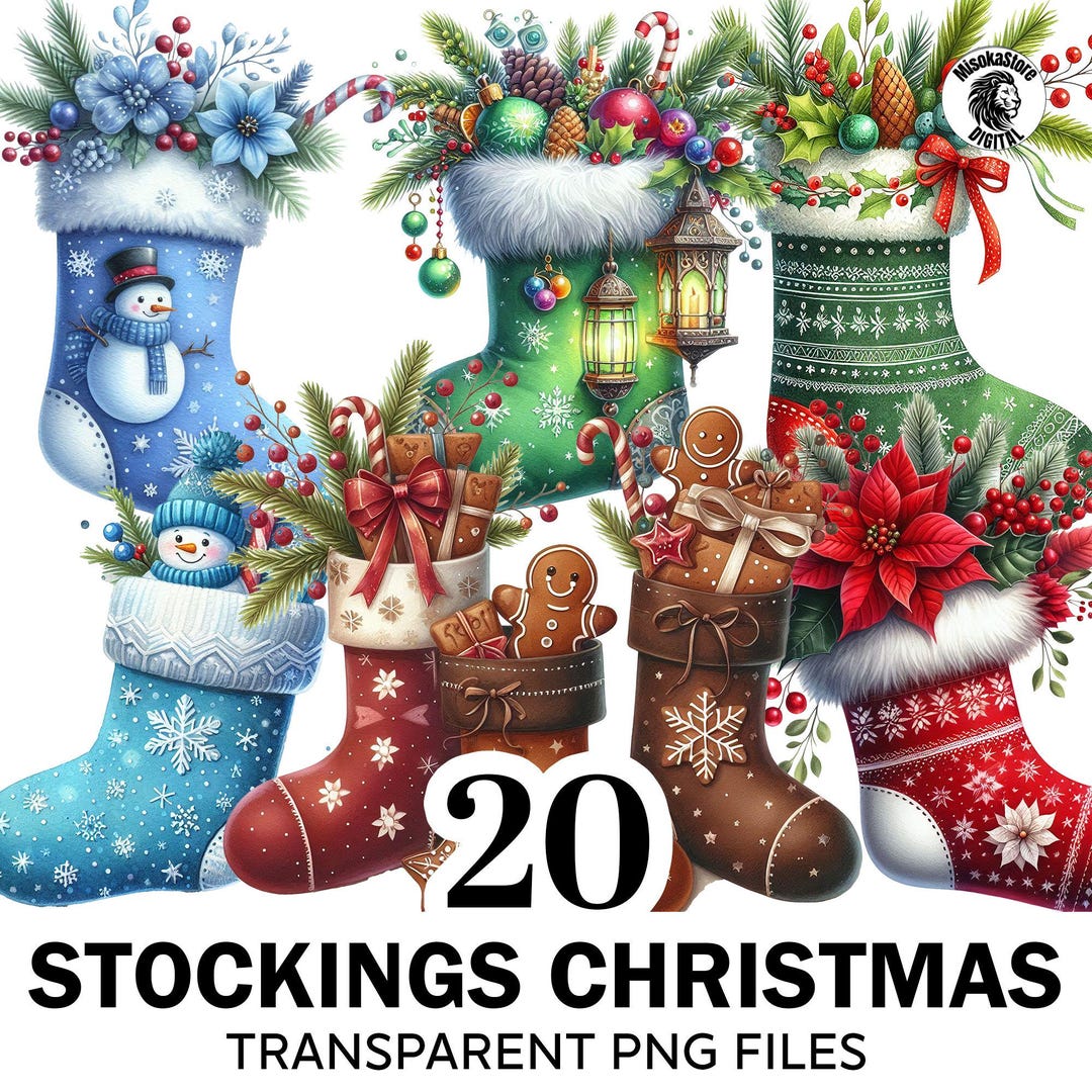 20+ Watercolor Christmas Stocking Clipart, Festive Stockings Png Bundle ...