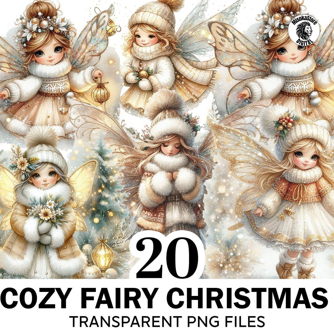 20+ Watercolor Cozy Fairy Christmas Clipart, Festive Christmas Fairy ...
