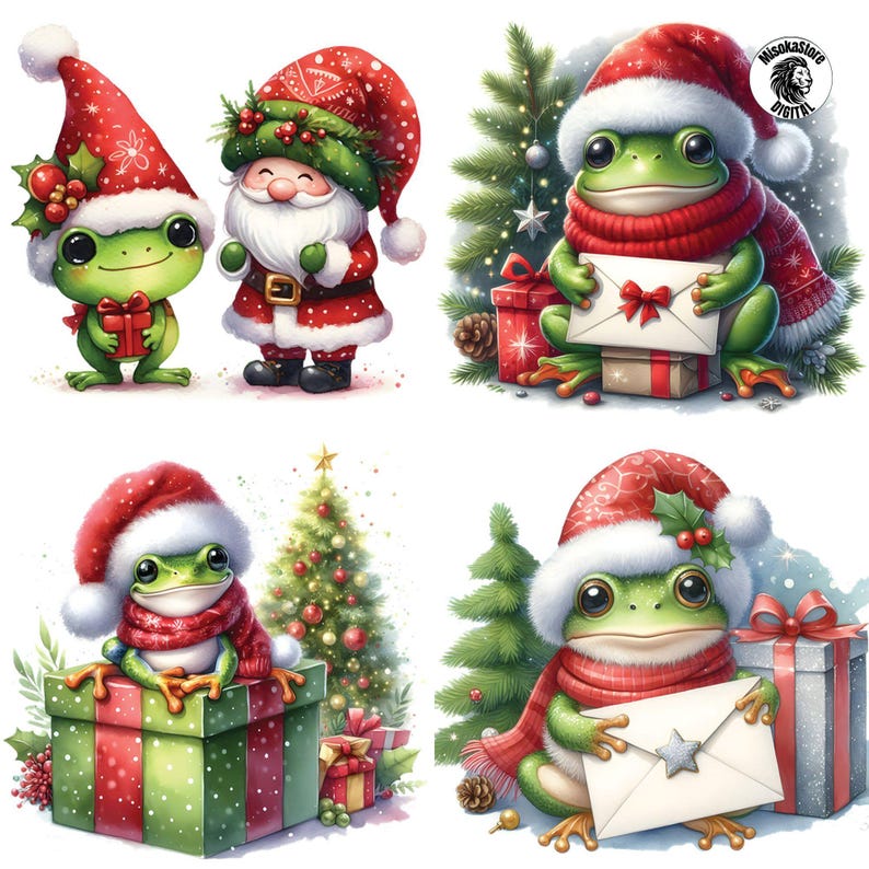 20+ Watercolor Cute Christmas Frogs Clipart, Festive Frogs Png Bundle ...