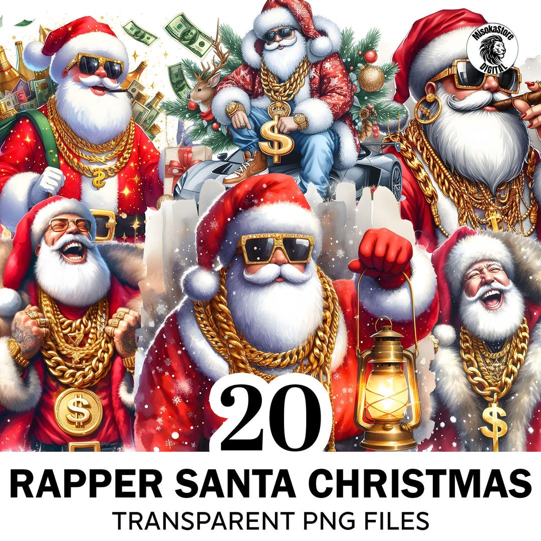 20+ Watercolor Rapper Santa Clipart, Christmas Hip Hop Png Bundle, Rap ...