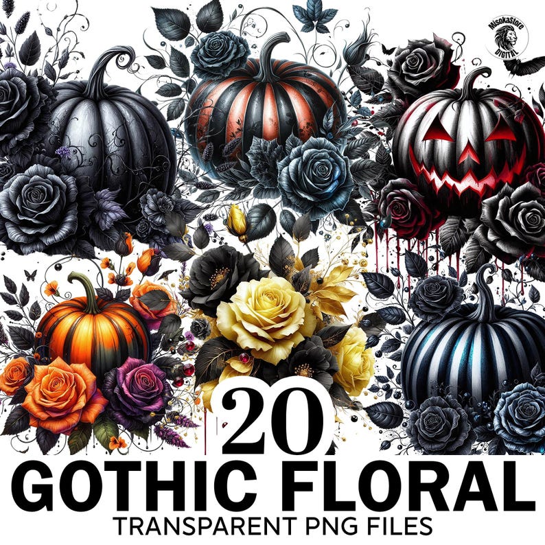 Halloween Flowers Clipart Bundle, 20 PNG Mystical Flower, Dark Fantasy ...
