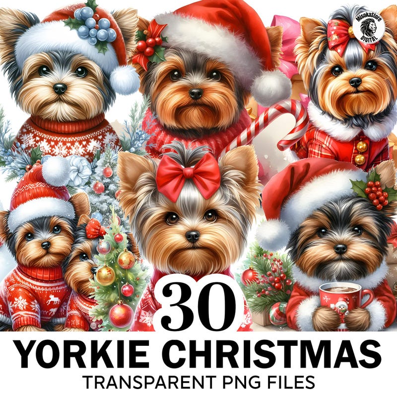 Christmas Yorkie Clip Art - Etsy