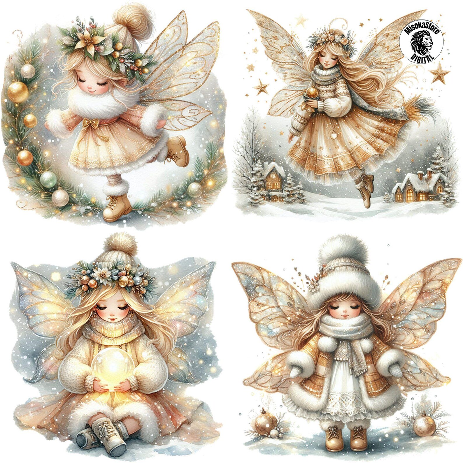 20+ Watercolor Cozy Fairy Christmas Clipart, Festive Christmas Fairy ...