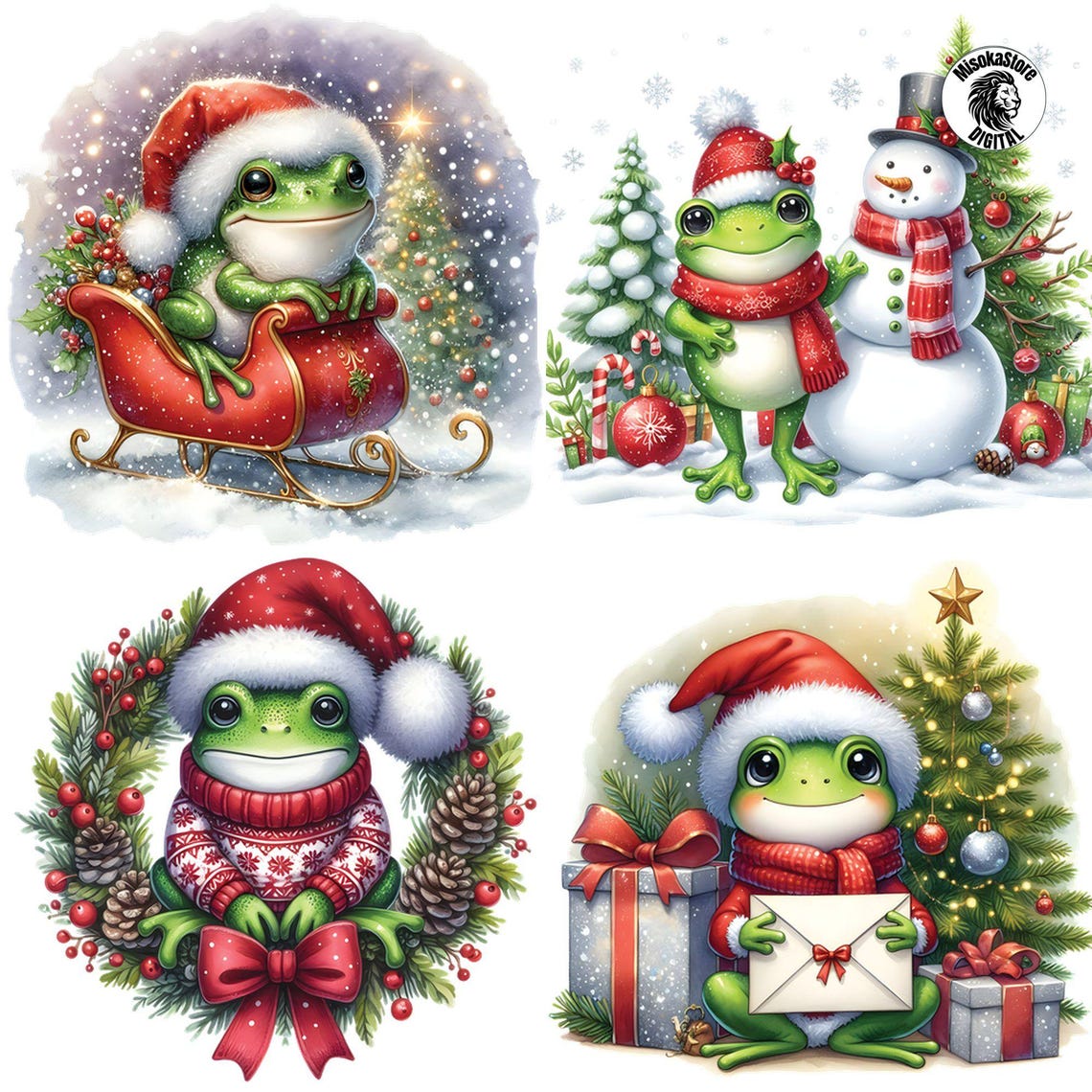 20+ Watercolor Cute Christmas Frogs Clipart, Festive Frogs Png Bundle ...