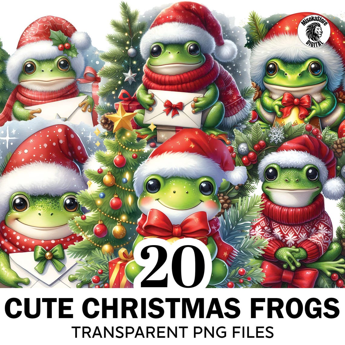 20+ Watercolor Cute Christmas Frogs Clipart, Festive Frogs Png Bundle ...