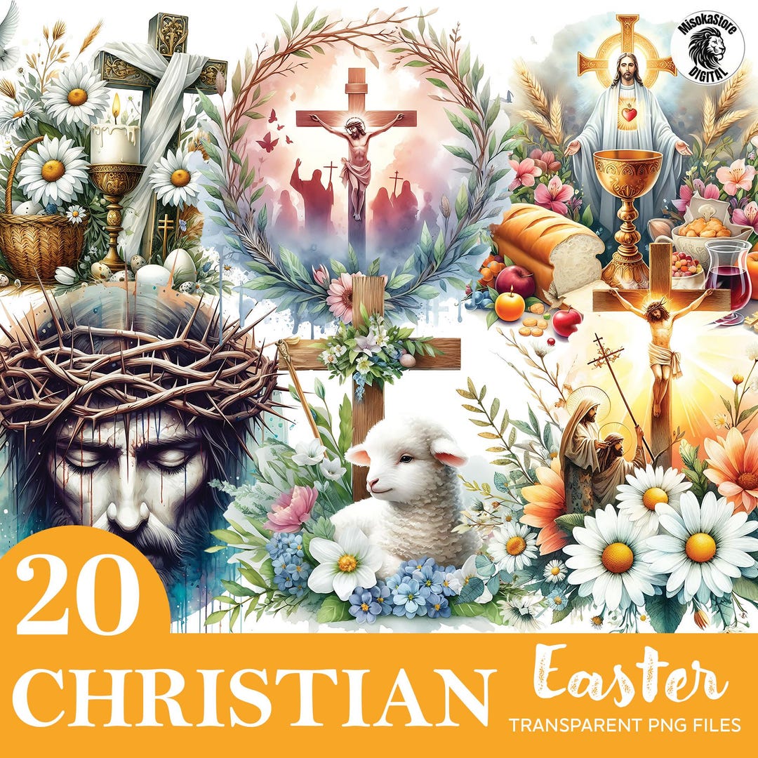 20+ Religious Easter Bundle Clipart PNG, Watercolor Christian Easter ...