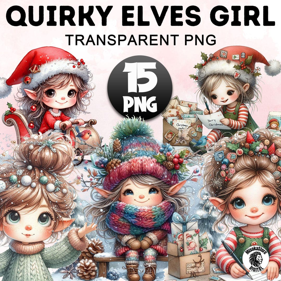 15+ Watercolor Quirky Elves Girl Clipart Bundle , Comical Elf Png ...