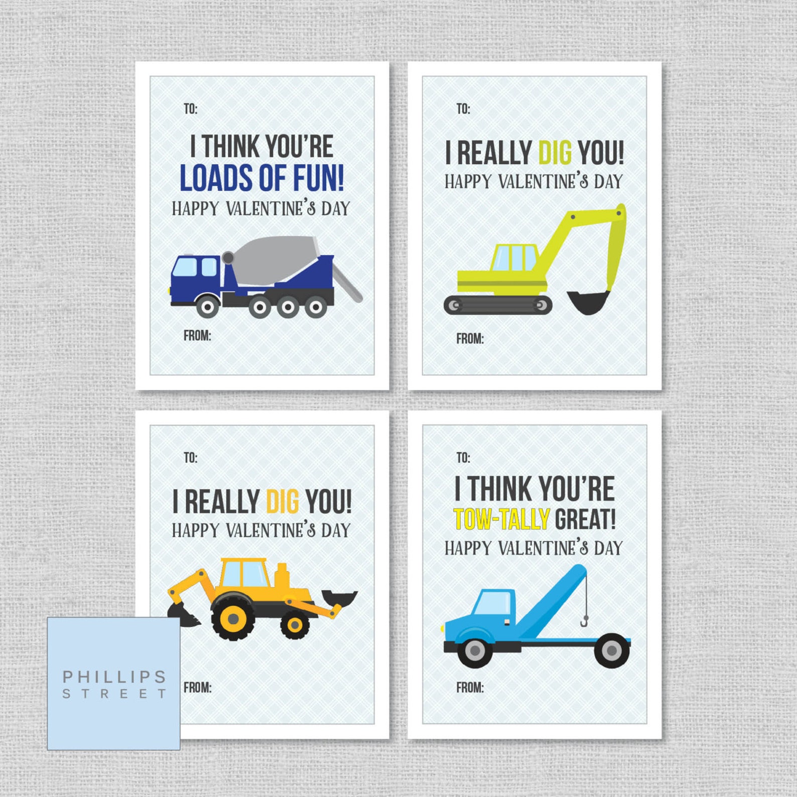 Printable Construction Vehicles Valentine's Day Cards . Kids' Truck ...