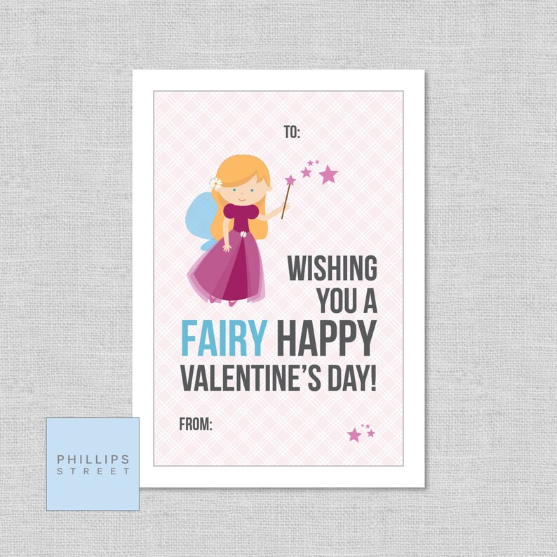 Printable FAIRY Valentine's Day Cards . Kids Classroom Valentine ...