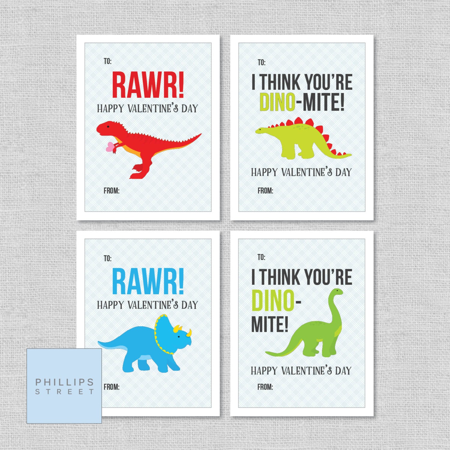 Printed DINOSAUR Valentine's Day Cards . Classroom Valentines . Kids ...