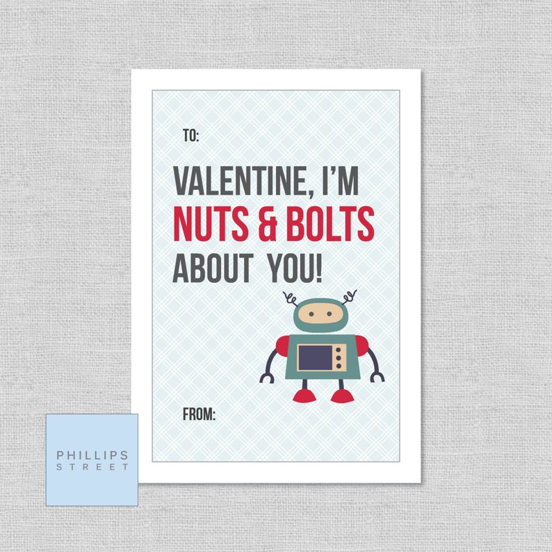 Printable ROBOT Valentine's Day Cards . Kids Classroom Valentine ...