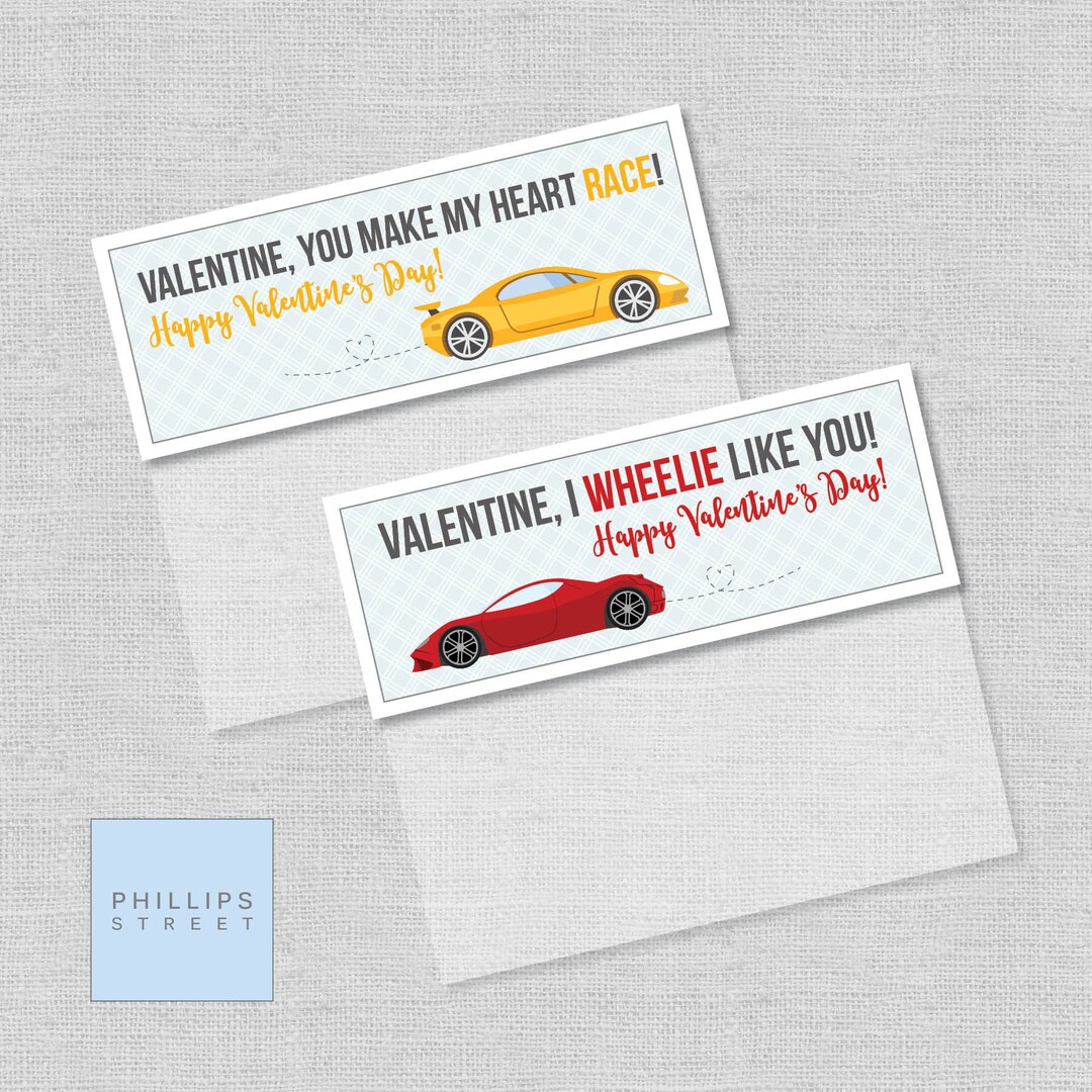 Race Car Valentines Printable Bag Toppers Non-candy Valentine Valentine ...