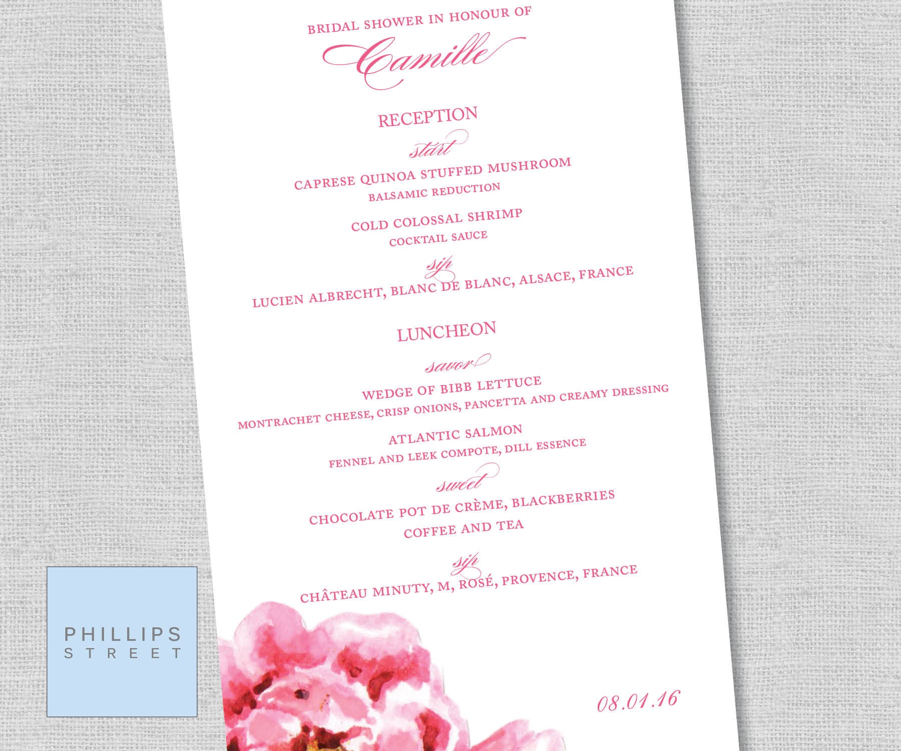 Wedding Shower Menu - Bridal Shower Menu - Wedding Reception Menu ...