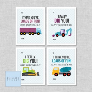 Printable Construction Vehicles Valentine's Day Cards . Kids' Truck ...