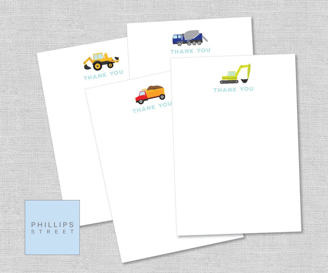Printable CONSTRUCTION Thank You Cards Excavator Backhoe - Etsy