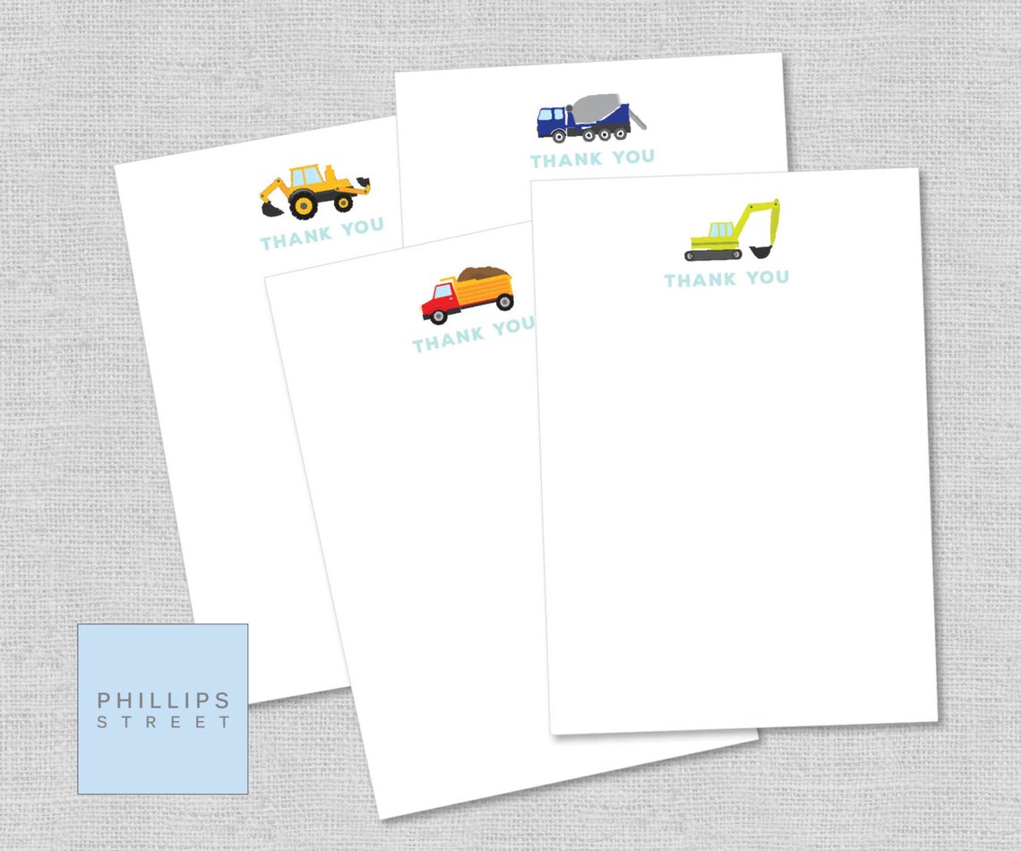 Printable CONSTRUCTION Thank You Cards Excavator Backhoe - Etsy