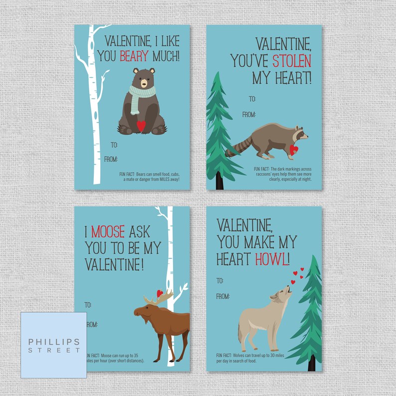 Printable WOODLAND ANIMALS Valentine's Day Cards . Kids Valentines ...