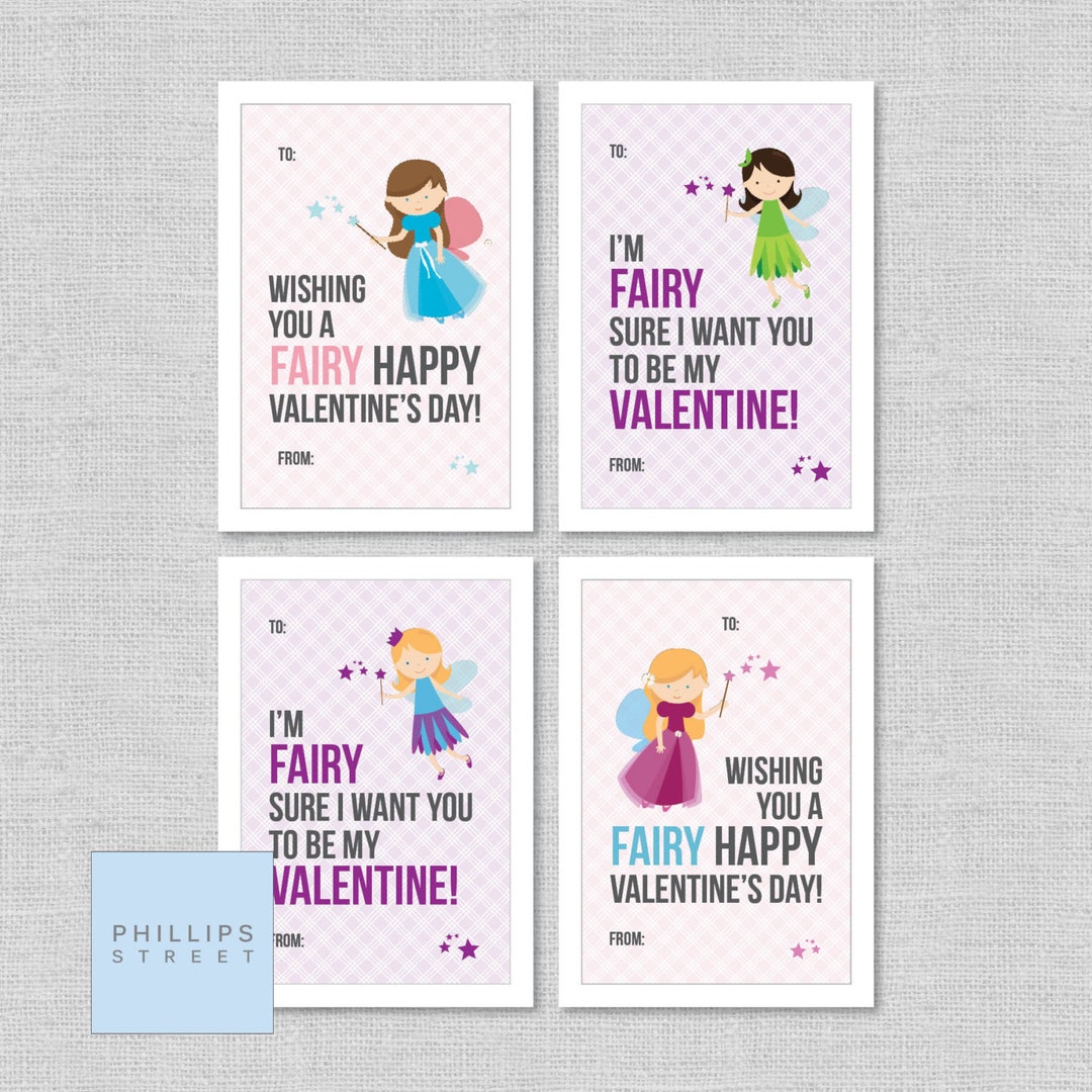 Printable FAIRY Valentine's Day Cards . Kids Classroom Valentine ...