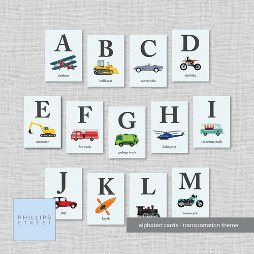 Printable Transportation Alphabet Cards . ABC Wall Art . Flash - Etsy