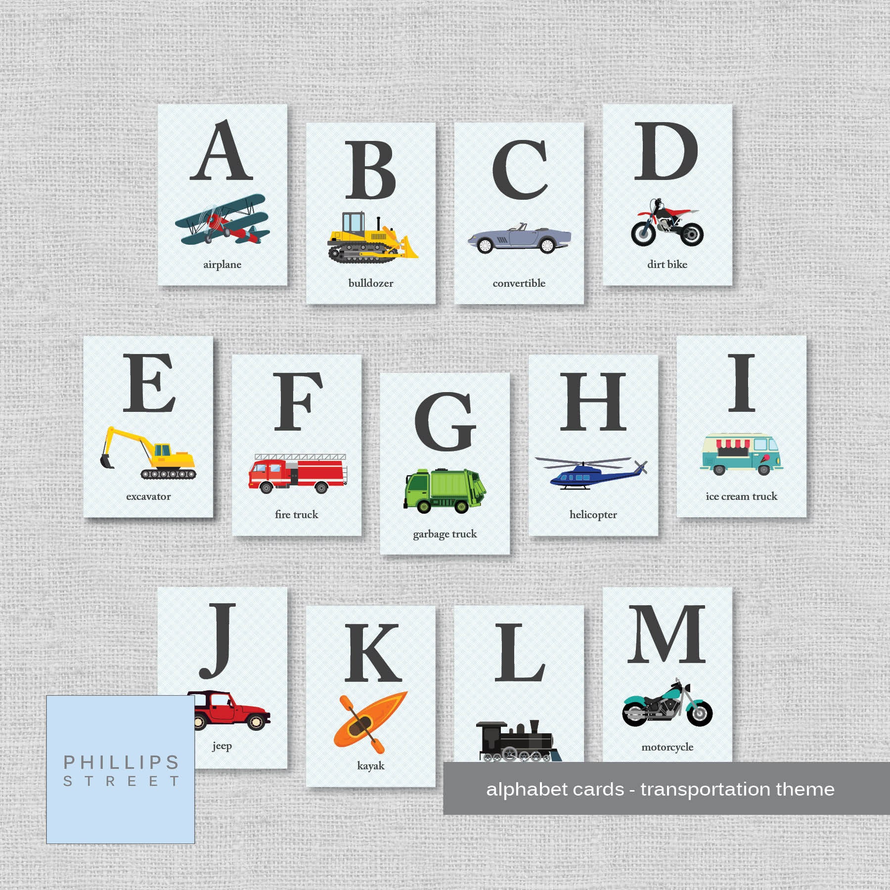 Printable Transportation Alphabet Cards . ABC Wall Art . Flash Cards ...