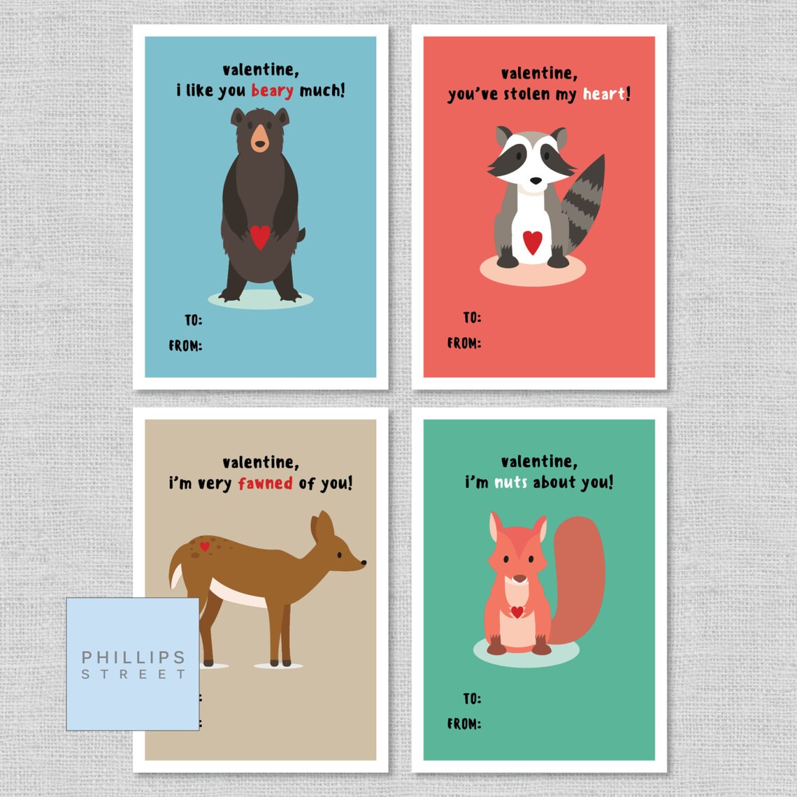 Printable WOODLAND CREATURES Valentine's Day Cards . Kids - Etsy
