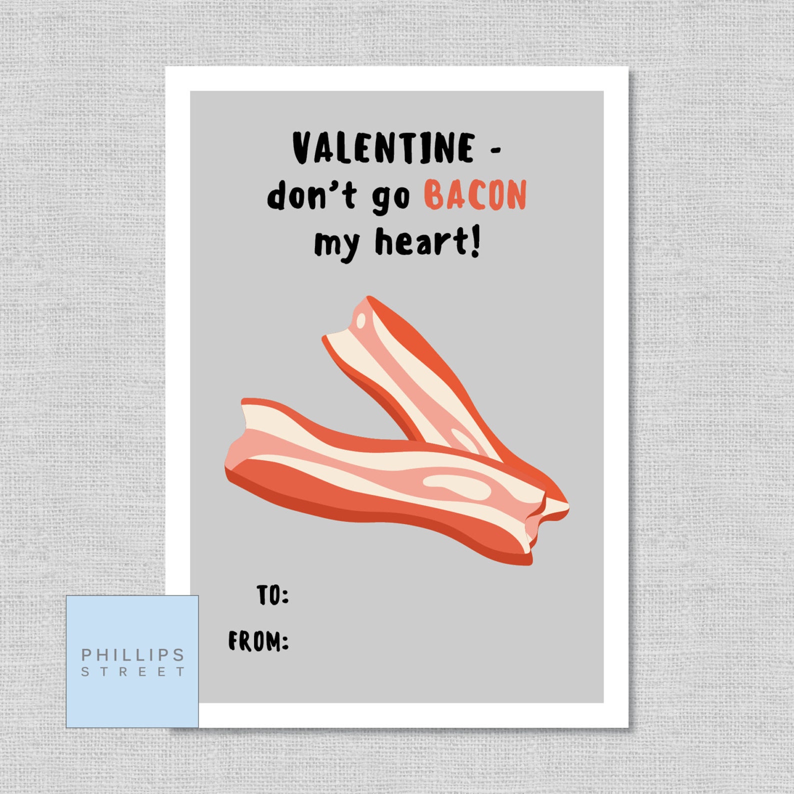 Printable BACON Valentine's Day Cards . Kids Classroom Valentines ...