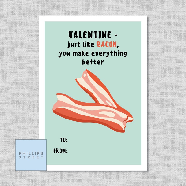 Printable BACON Valentine's Day Cards . Kids Classroom Valentines ...