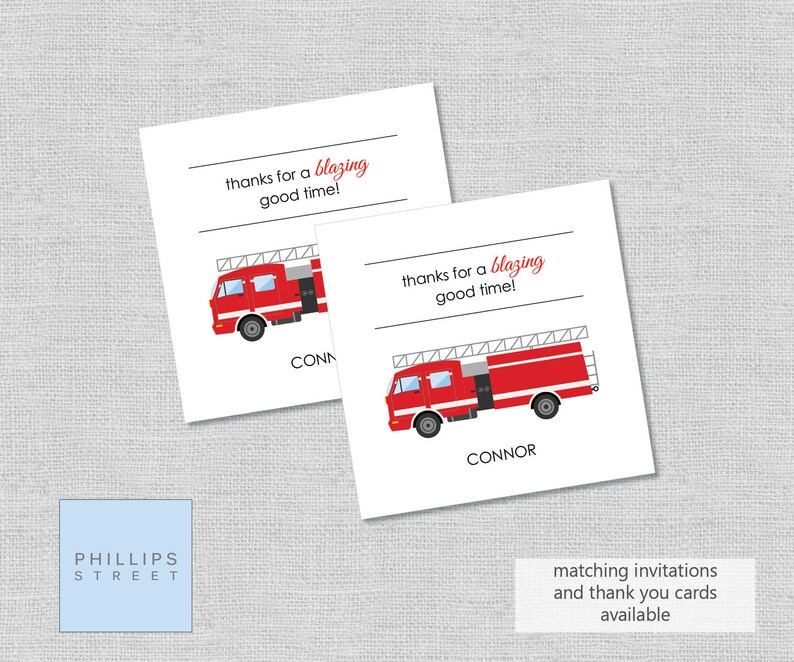 Printable FIRE TRUCK Birthday Party Favor Tags Fire Truck Firetruck ...
