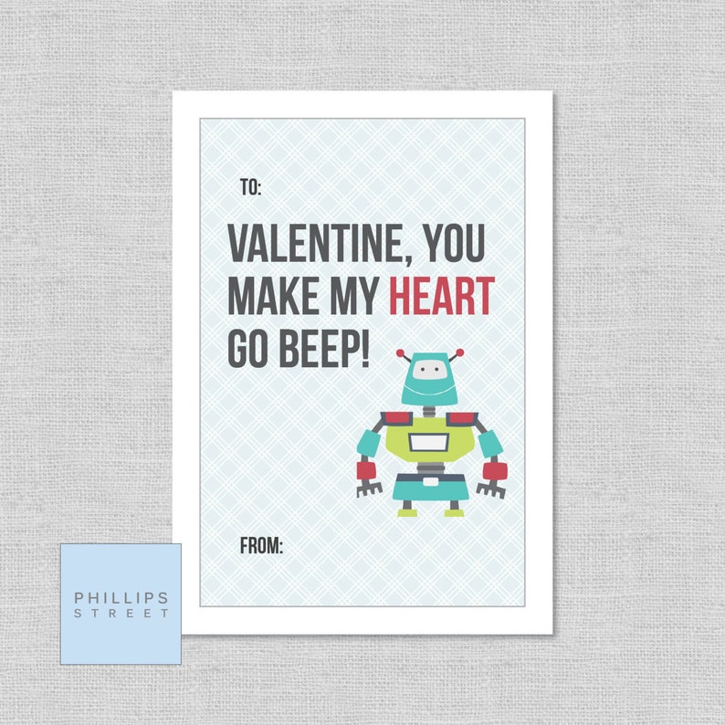 Printable ROBOT Valentine's Day Cards . Kids Classroom Valentine ...