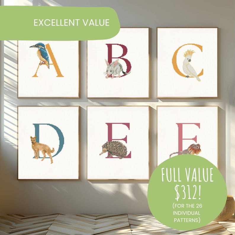 Australian Animals Cross Stitch Patterns: Full Alphabet A-Z (PDF ...