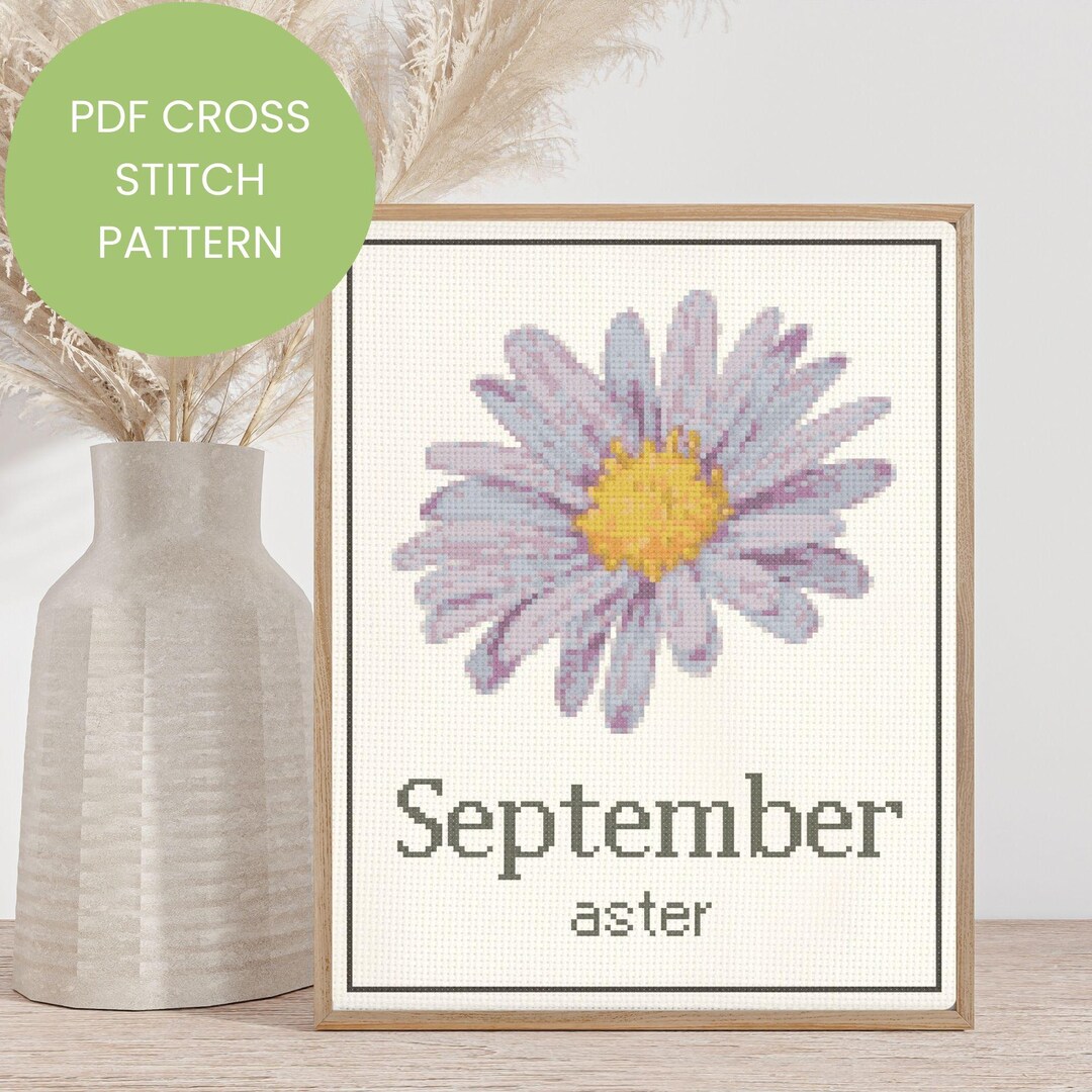 Modern Cross Stitch Pattern | Birth Month Flower | September - Aster ...